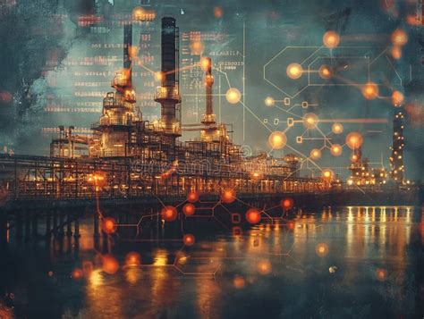 Pipeline And Pipe Rack Of Petroleum Industrial Plant With Night Sky Background Vintage