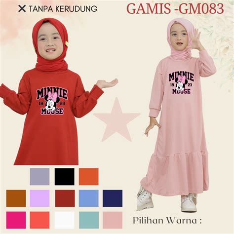Gm083 Gamis Dress For Girls Hijab Motif Screen Printing Mickey Minnie