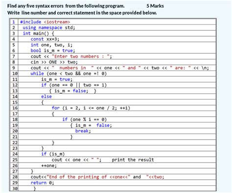 solved find any five syntax errors from the following