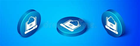 Isometric Network Cloud Connection Icon Isolated On Blue Background Social Technology Cloud