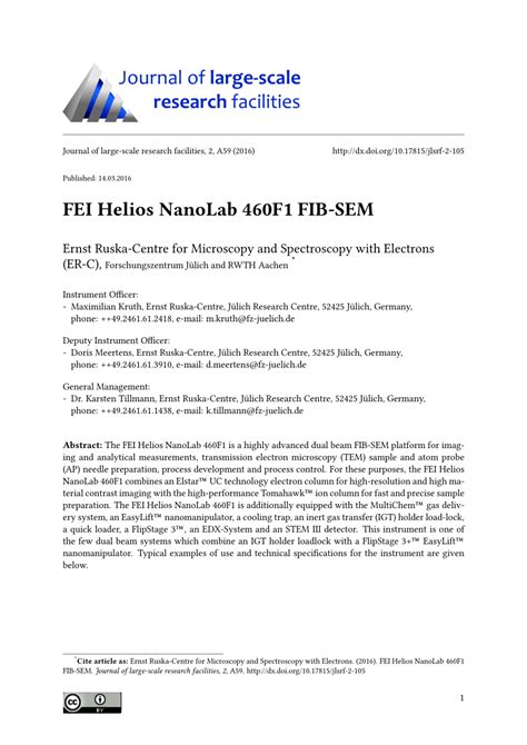 PDF FEI Helios NanoLab 460F1 FIB SEM