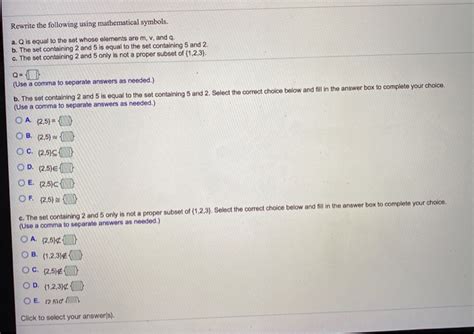 Solved Rewrite The Following Using Mathematical Symbols A Chegg