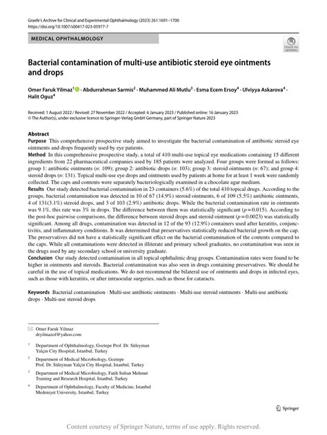 Bacterial Contamination Of Multi Use Antibiotic Steroid Eye Ointments