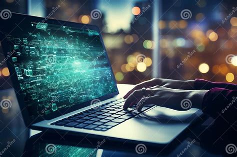 Human Hands Typing On Keyboard Concept Of Cybersecurity Hacking Data