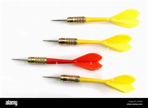 Red Dart Target Leadership Of Three Yellow Dart Target Over White