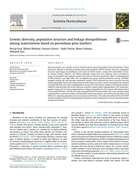 Pdf Genetic Diversity Population Structure And Linkage