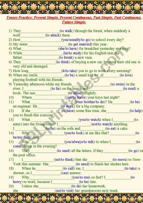 Present Simple Present Continuous Past Simple Worksheet