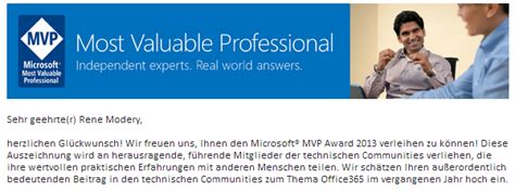 Renewed For Another Year As Office 365 Mvp Rene Modery