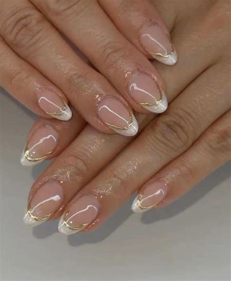 Pearl Oyster Tips Golden French Bridal Wedding Almond Press On False