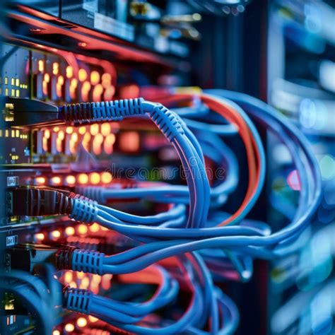 Server Rack With Network Cables And Illuminated Ports Stock Illustration Illustration Of