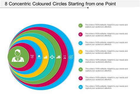 8 Concentric Coloured Circles Starting From One Point PowerPoint
