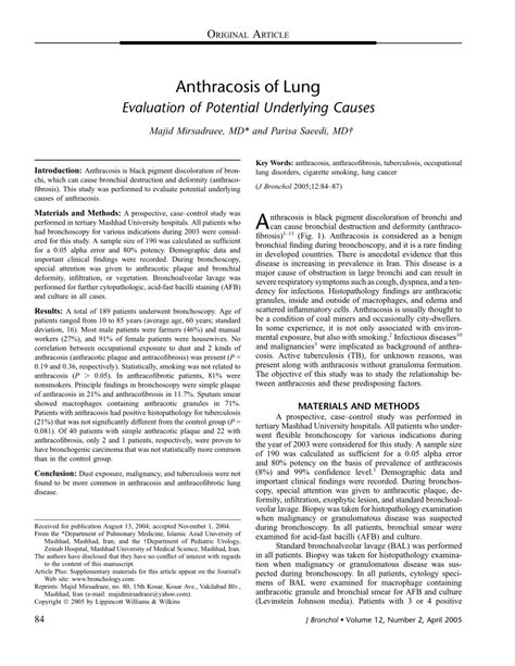 Pdf Anthracosis Of Lung Evaluation Of Potential Underlying Causes