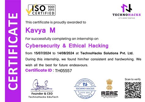 kavya m on linkedin technohacks internship cybersecurity