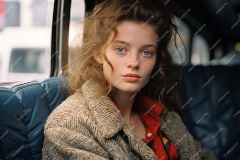 Premium Ai Image A Young Woman Sitting In The Back Seat Of A Car