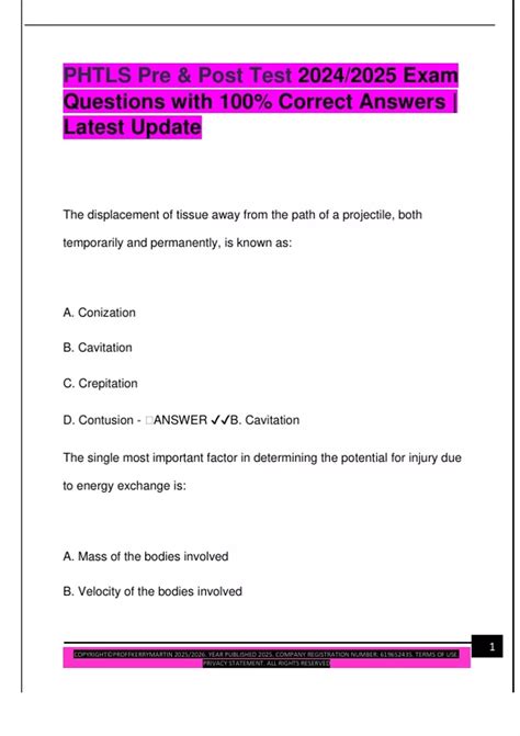 Phtls Pre And Post Test 2024 2025 Exam Questions With 100 Correct Answers Latest Update Phtls