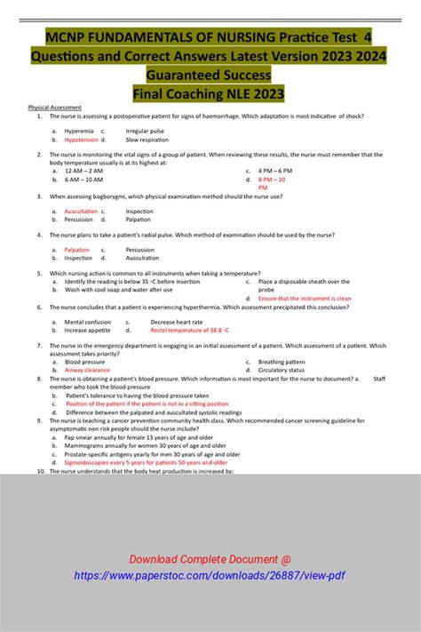 MCNP FUNDAMENTALS OF NURSING Practice Test Questions And Correct Answers Latest Vers