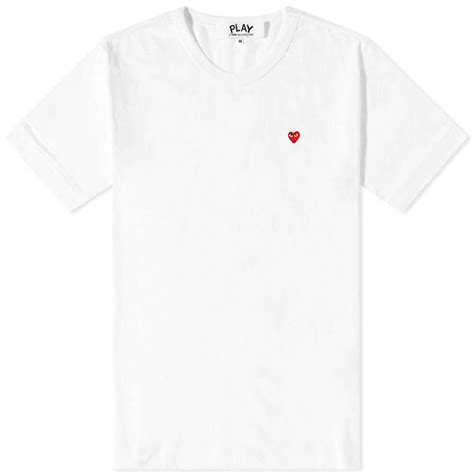 Comme Des Garçons Play Mens Small Red Heart T Shirt In White Comme Des
