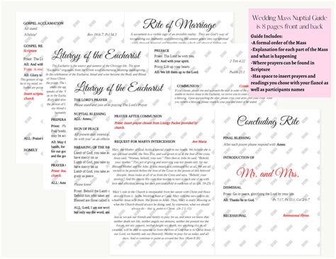 Catholic Nuptial Wedding Mass Program Download Etsy