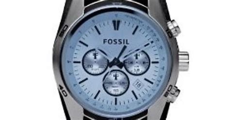 Fossil Mens Ch2564 Black Leather Strap Blue Glass Silver Analog Dial