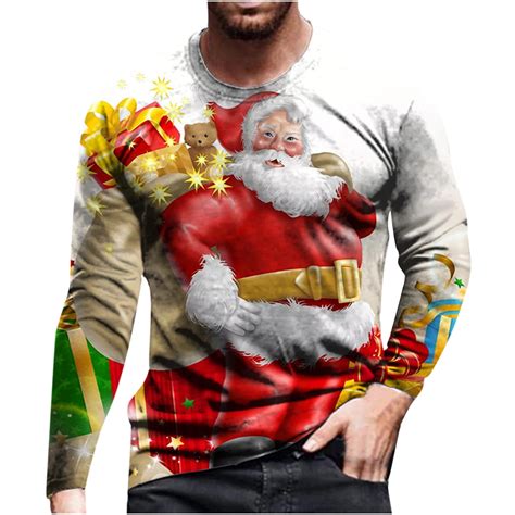Yanhoo Ugly Christmas Shirts Long Sleeve For Men Merry Christmas Shirt