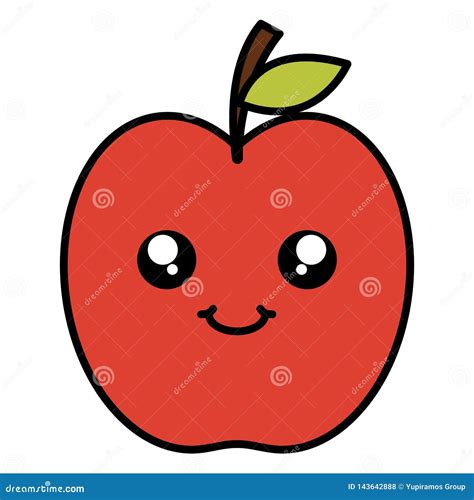 Delicious Apple Fruit Kawaii Character Stock Vector Illustration Of