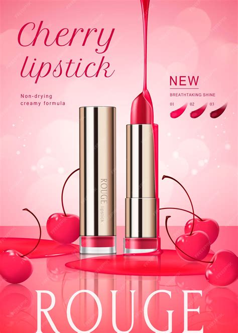 Premium Vector Cherry Lipstick Ads With Glossy Liquid Dripping Down