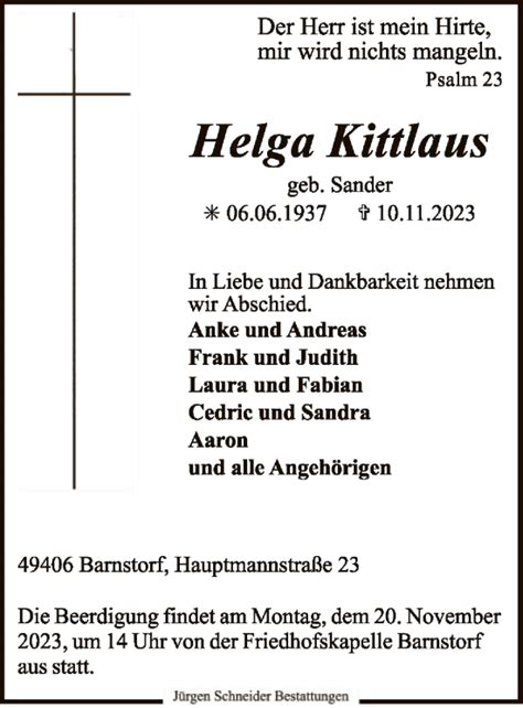Traueranzeigen Von Helga Kittlaus Trauer Kreiszeitung De