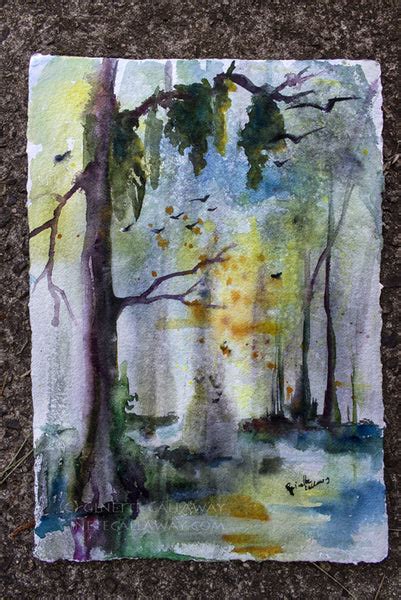 Wetland Landscape Original Watercolor On Handmade Paper Painting By Gi