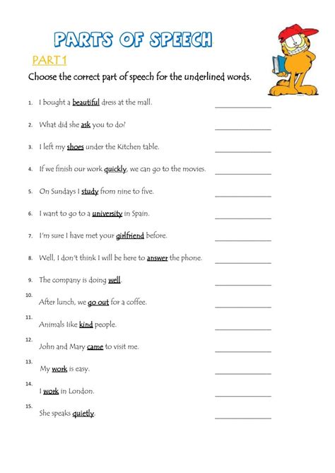 Parts Of Speech Exercises Elementary Worksheets Verbs Esl Pr