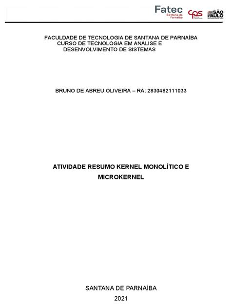 Resumo Monolithic Kernel Vs Microkernel Pdf Kernel Sistema