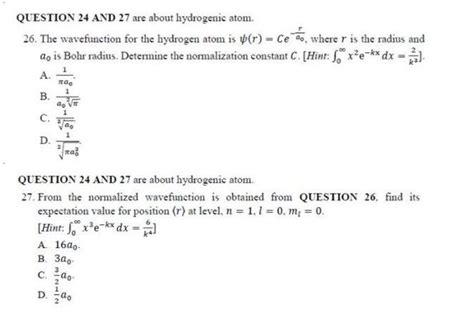 Solved Question 24 And 27 Are About Hydrogenic Atom 26 The