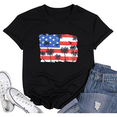 American Flag Shirt Women 4th Of July Tshirts Patriotic Tee Stars And