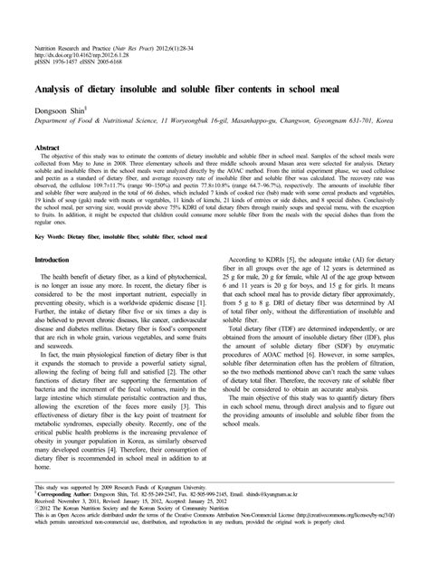 Pdf Analysis Of Dietary Insoluble And Soluble Fiber Contents In