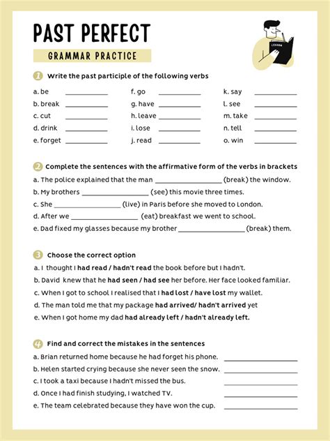 White Pastel Yellow Past Perfect Grammar Practice Worksheet Pdf
