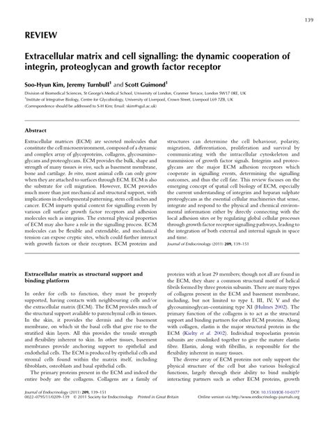 Pdf Extracellular Matrix And Cell Signalling The Dynamic Cooperation