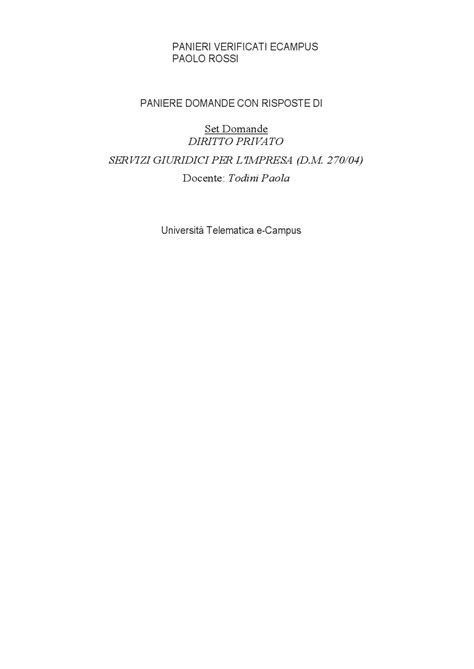 Paniere Diritto Privato Servizi Giuridici Per Limpresa Dm 27004