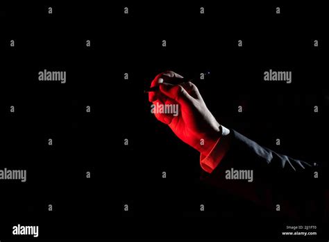 Hand Pointing Important Informations With Pen Palm Presenting Crutial