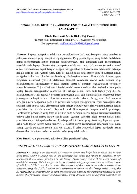 Pdf Penggunaan Dht11 Dan Arduino Uno Sebagai Pendeteksi Suhu Pada Laptop