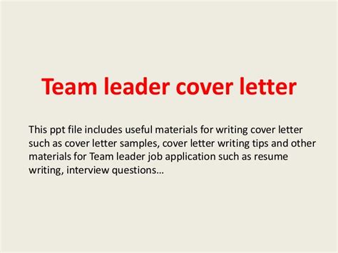 Team Leader Cover Letter