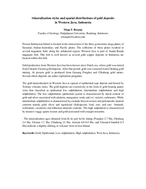 Pdf Mineralization Styles And Spatial Distributions Of Gold Deposits In Western Java