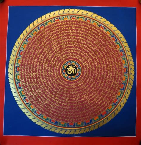 Tibetan Om Mani Padme Hum Mantra Mandala Thangka Lama Hand Painting