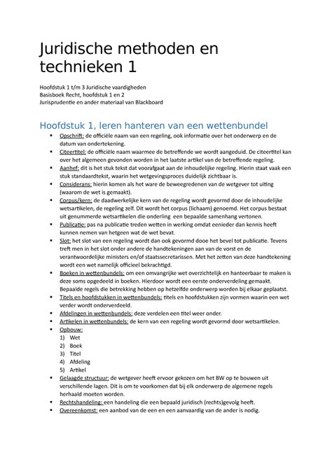 Samenvatting Juridische Vaardigheden H 1 3 Juridische Methoden En