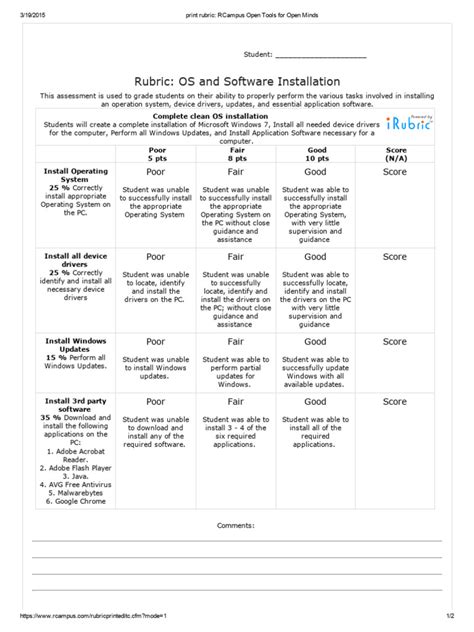 Software Installation Rubric Lesson 4 Installing A New Computer Pdf Microsoft Windows