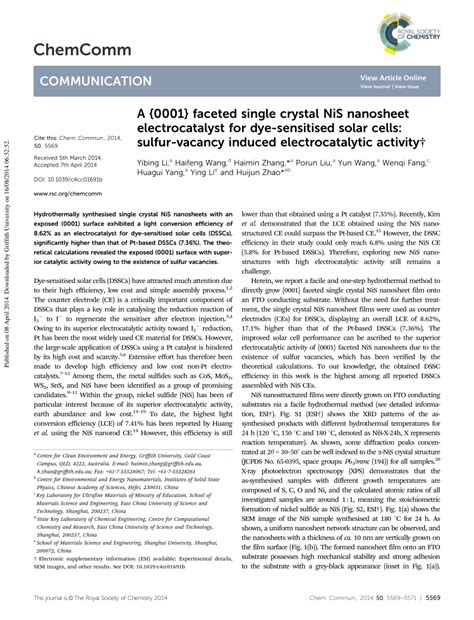 Pdf A 0001 Faceted Single Crystal Nis Nanosheet Electrocatalyst For