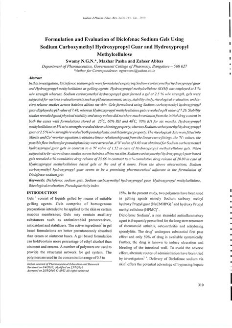 Pdf Formulation And Evaluation Of Diclofenac Sodium Gels Using Sodium Carboxymethyl