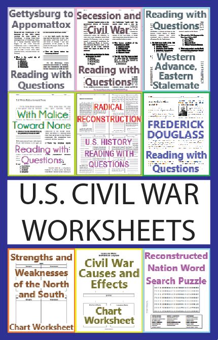 Civil War Worksheets Activities Printable Lesson Plans For