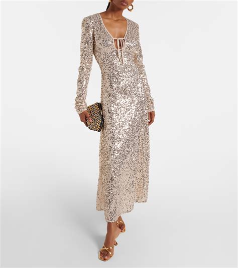 Sequined Maxi Dress In Silver Rotate Mytheresa