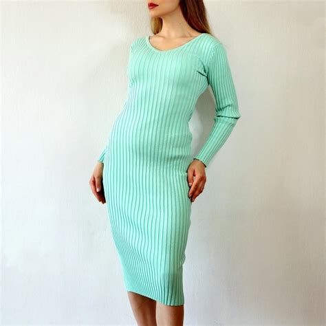 Sexy Rib Knit Bodycon Midi Dress In Mint Depop