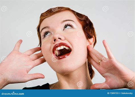 Lovely Red Head Young Woman With Surprised Look Stock Image Image Of