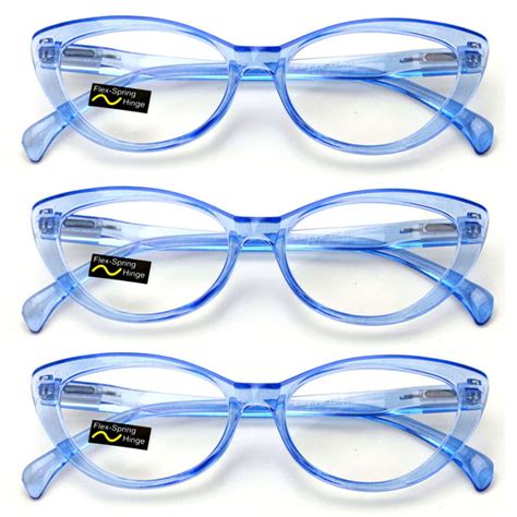 Vwe Womens Cat Eye Reading Glasses Clear Blue 3 Pair